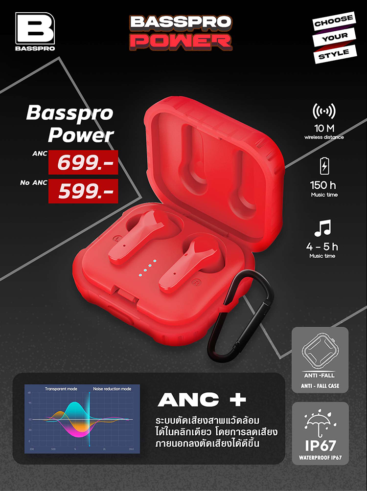 Basspro Max - หูฟังเบสหนัก กันน้ำ 100%